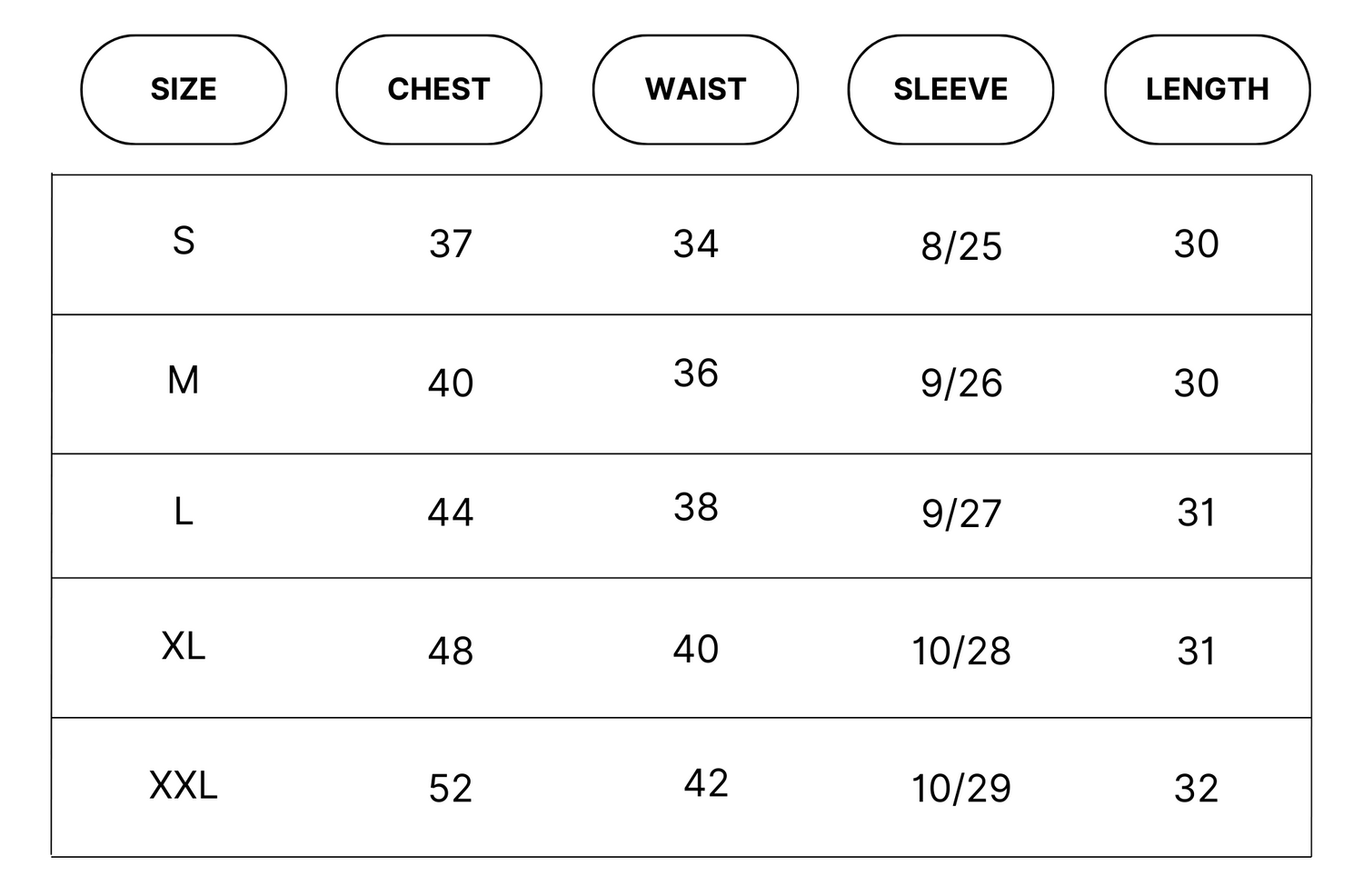 Size Chart Andrew Tabitha - OZINNA